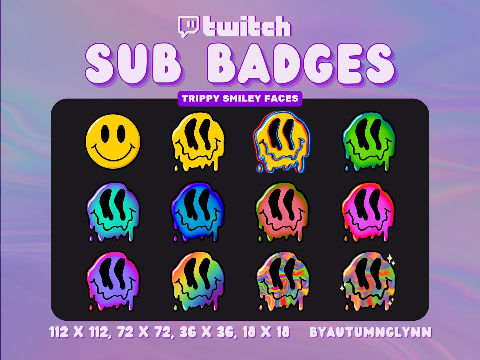 Trippy Smiley Face Twitch Sub Badges – Psychedelic Stream Badge Set ...