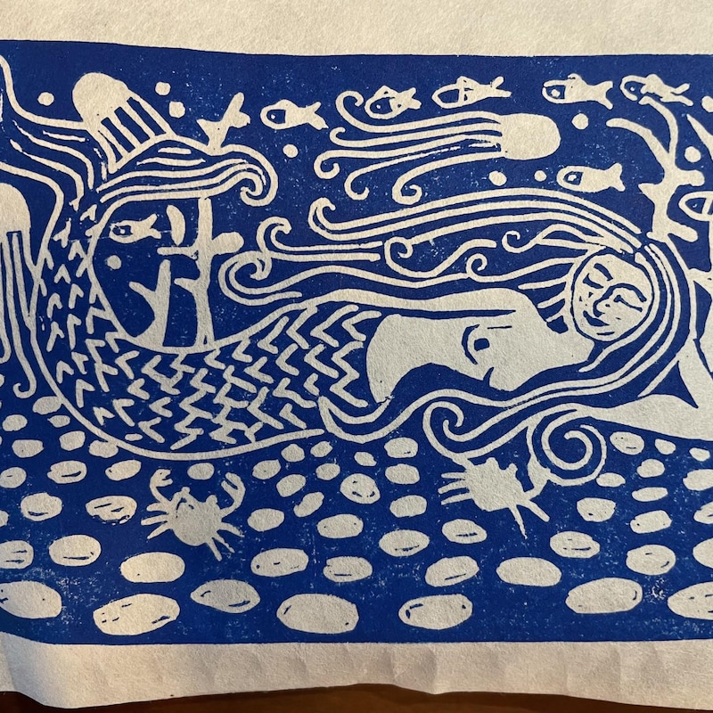 Mermaid Linocut - Etsy
