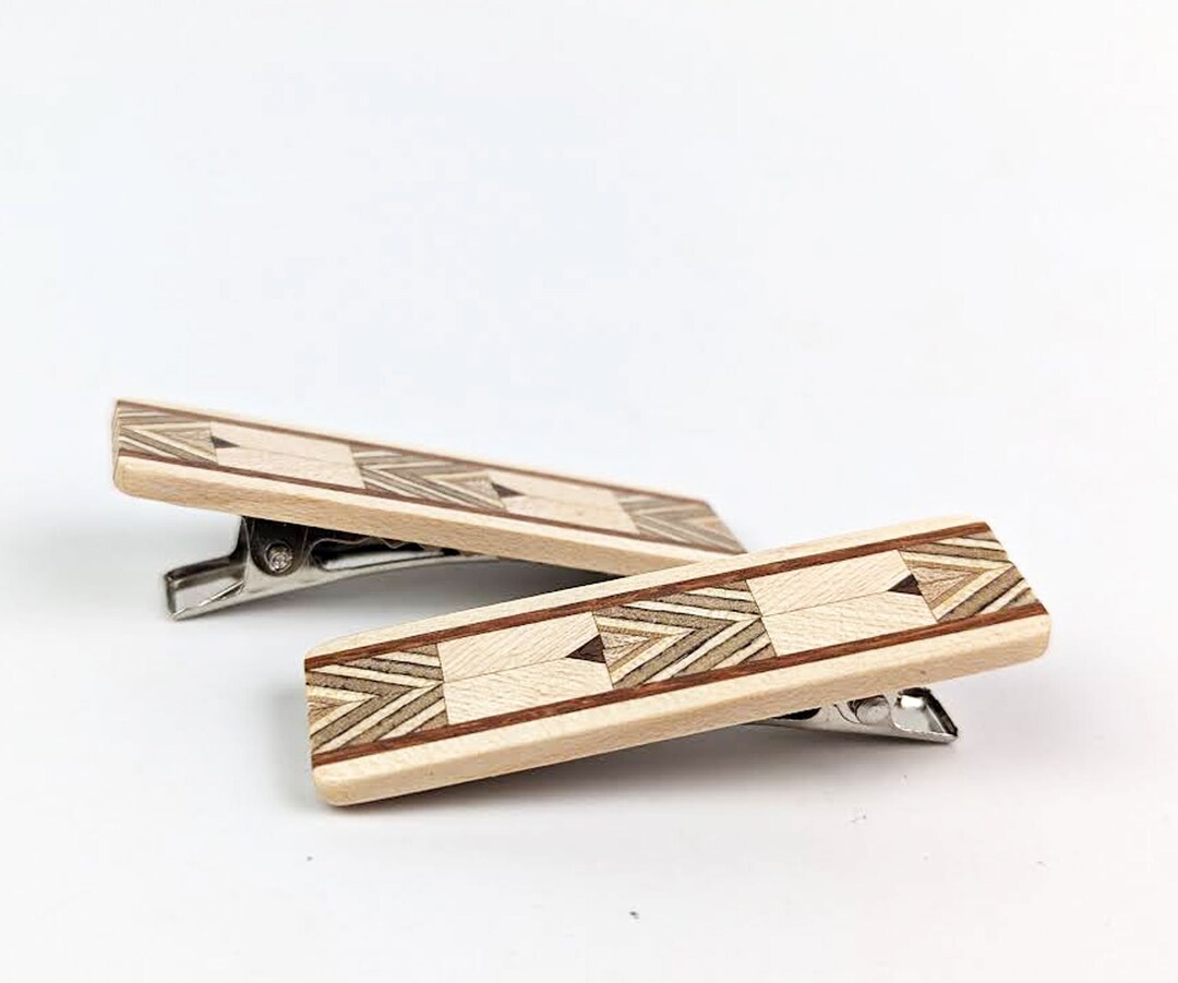 MAPLE ABSTRACT Wooden Hair Clips Alligator BOHO Natural Fall Eco ...