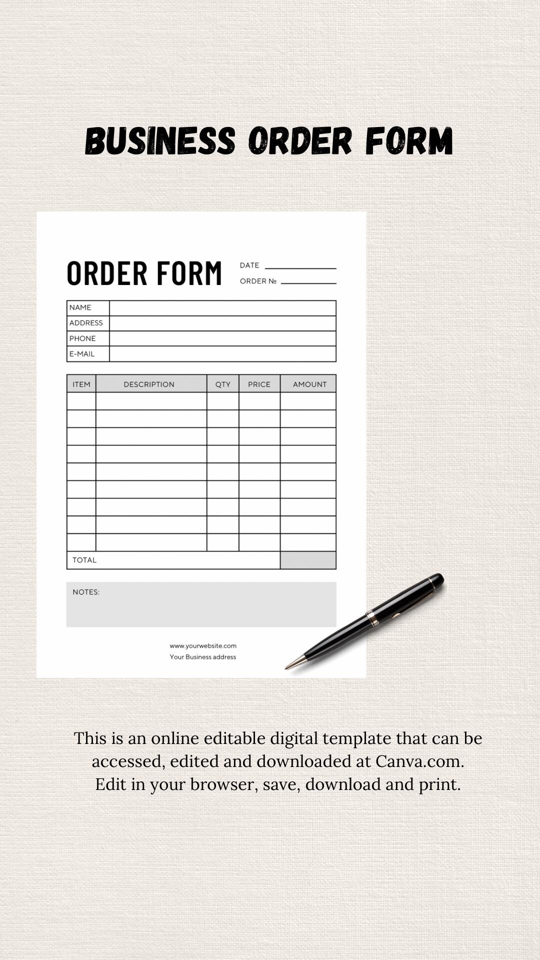 Editable Order Form: Business Form | Small Business Order Form ...