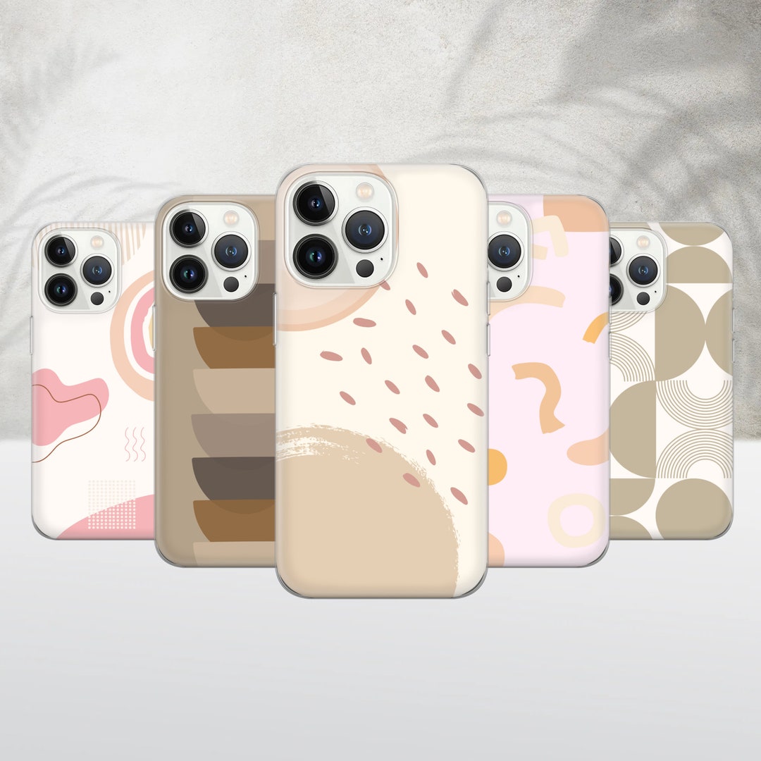 Beige Boho Style Phone Case Aesthetic Shapes Cover for iPhone 16 Pro 15 ...