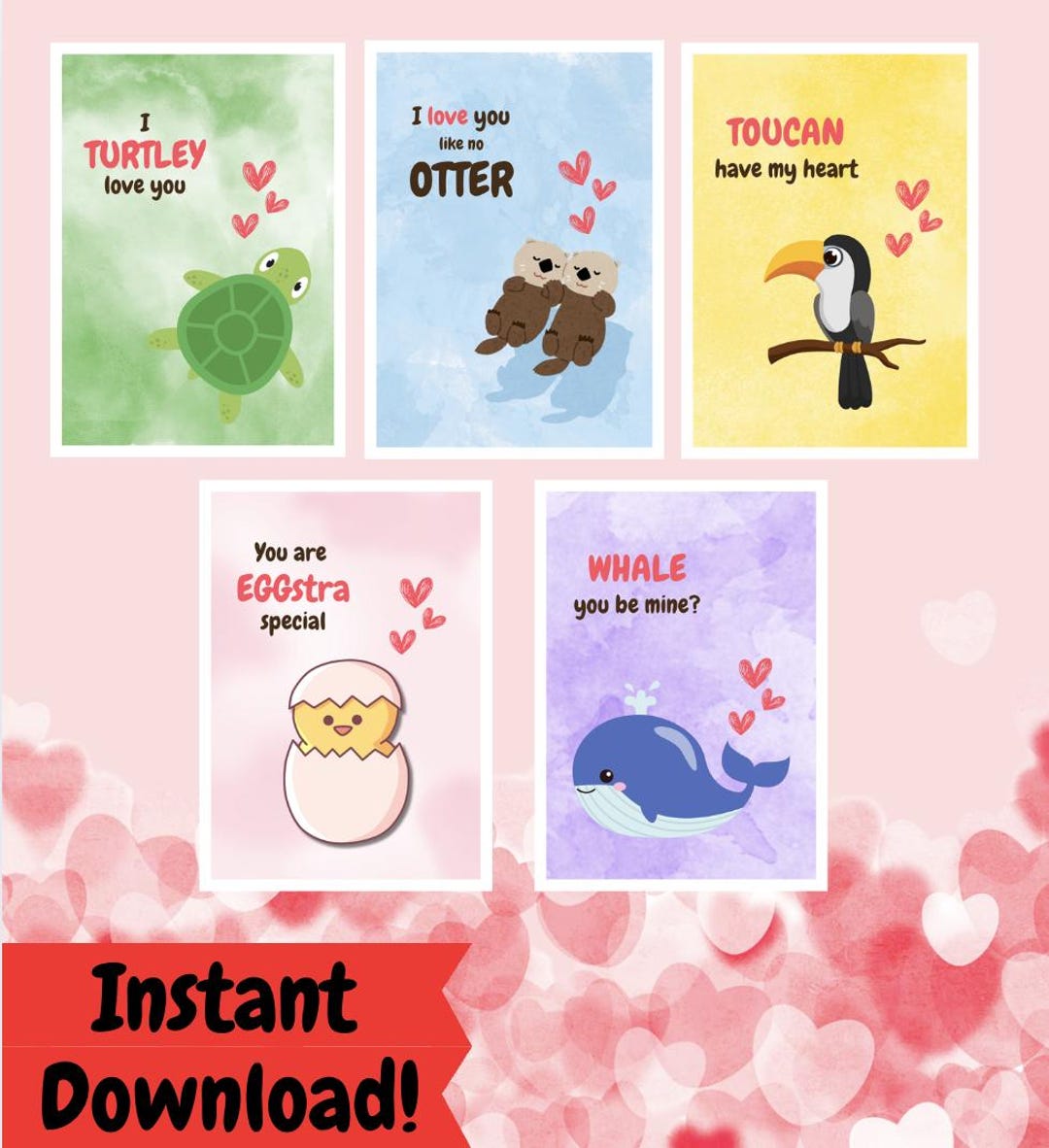 Printable Animal Valentine's Cards Animal Pun Cards Instant Download ...
