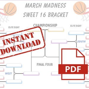 Sweet 16 March Madness Bracket || Printable PDF - Etsy