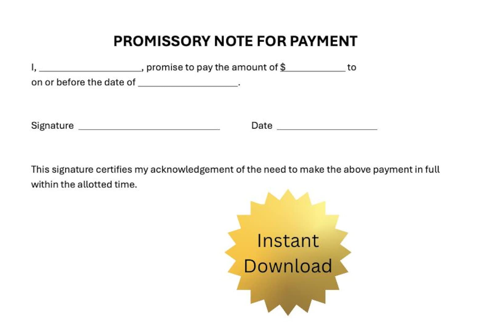 Promissory Note for Payment || Personal Loan Agreement || Pdf, Doc ...