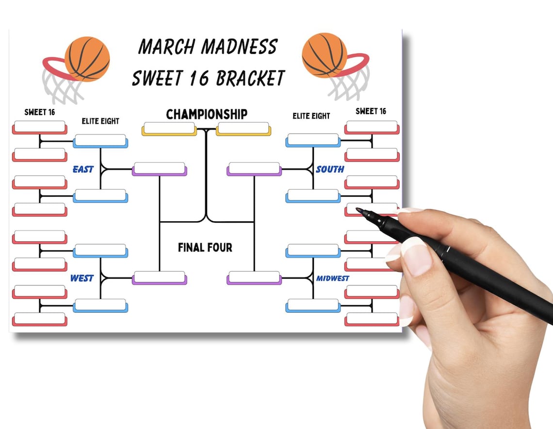 Sweet 16 March Madness Bracket || Printable PDF - Etsy