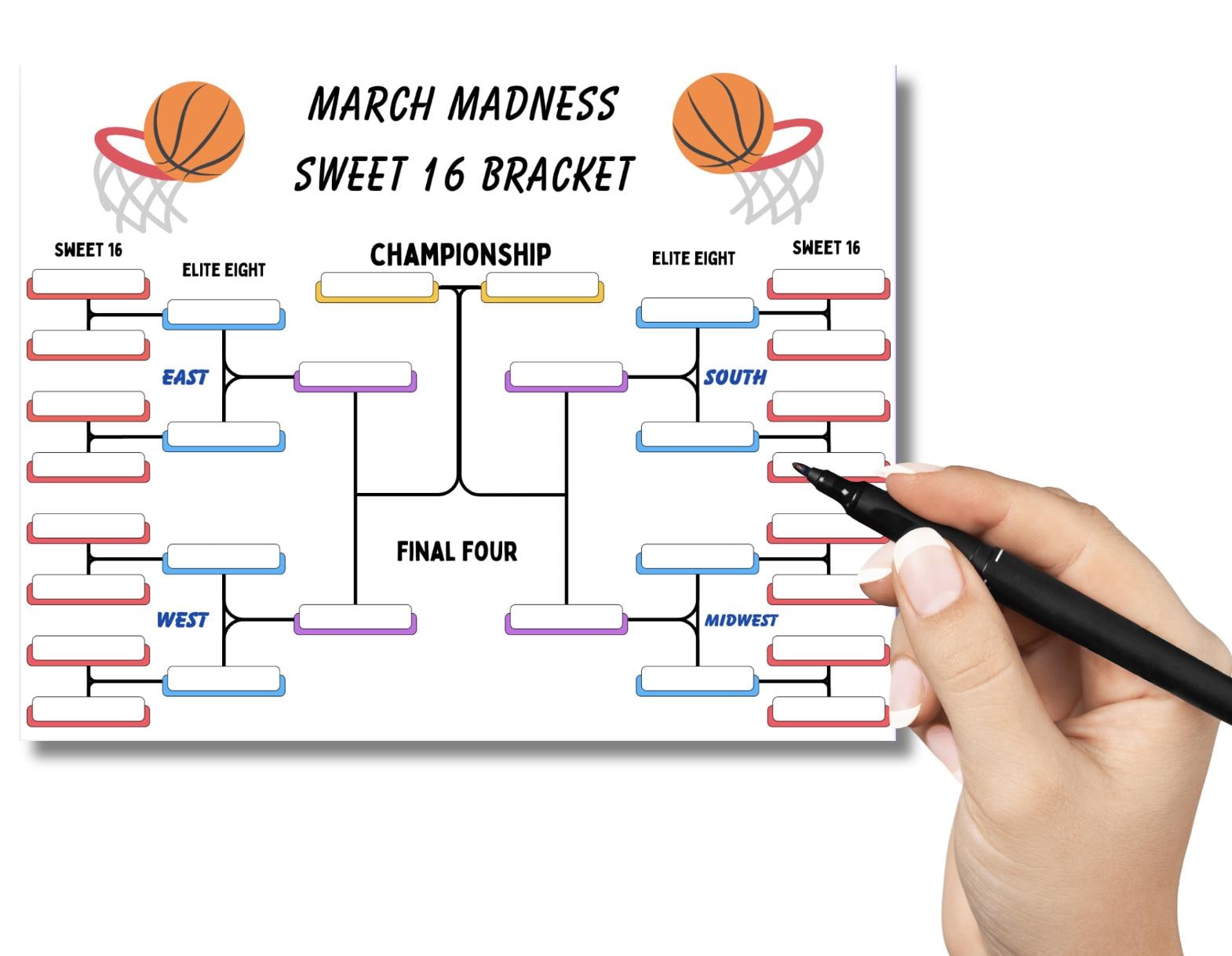 Sweet 16 March Madness Bracket || Printable PDF - Etsy