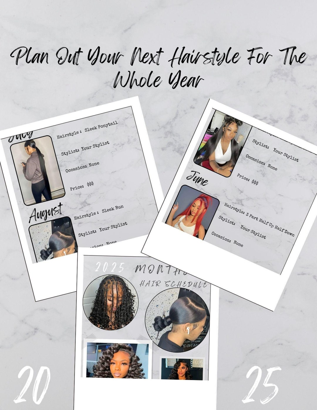 2025 Hairstyle Calendar Digital Planner Style Tracker Maintenance ...