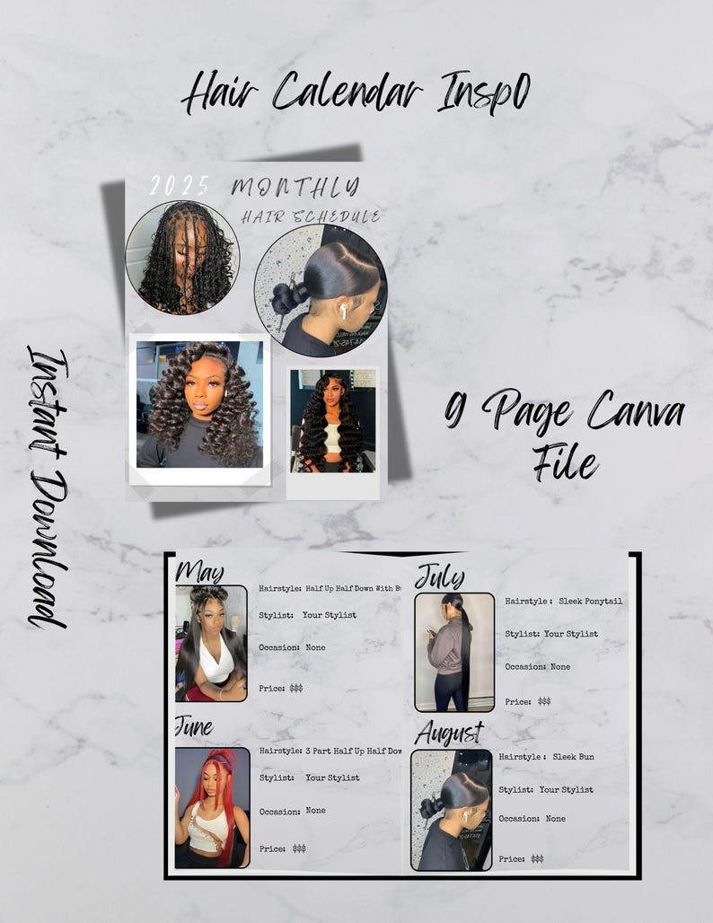 2025 Hairstyle Calendar Digital Planner Style Tracker Maintenance ...