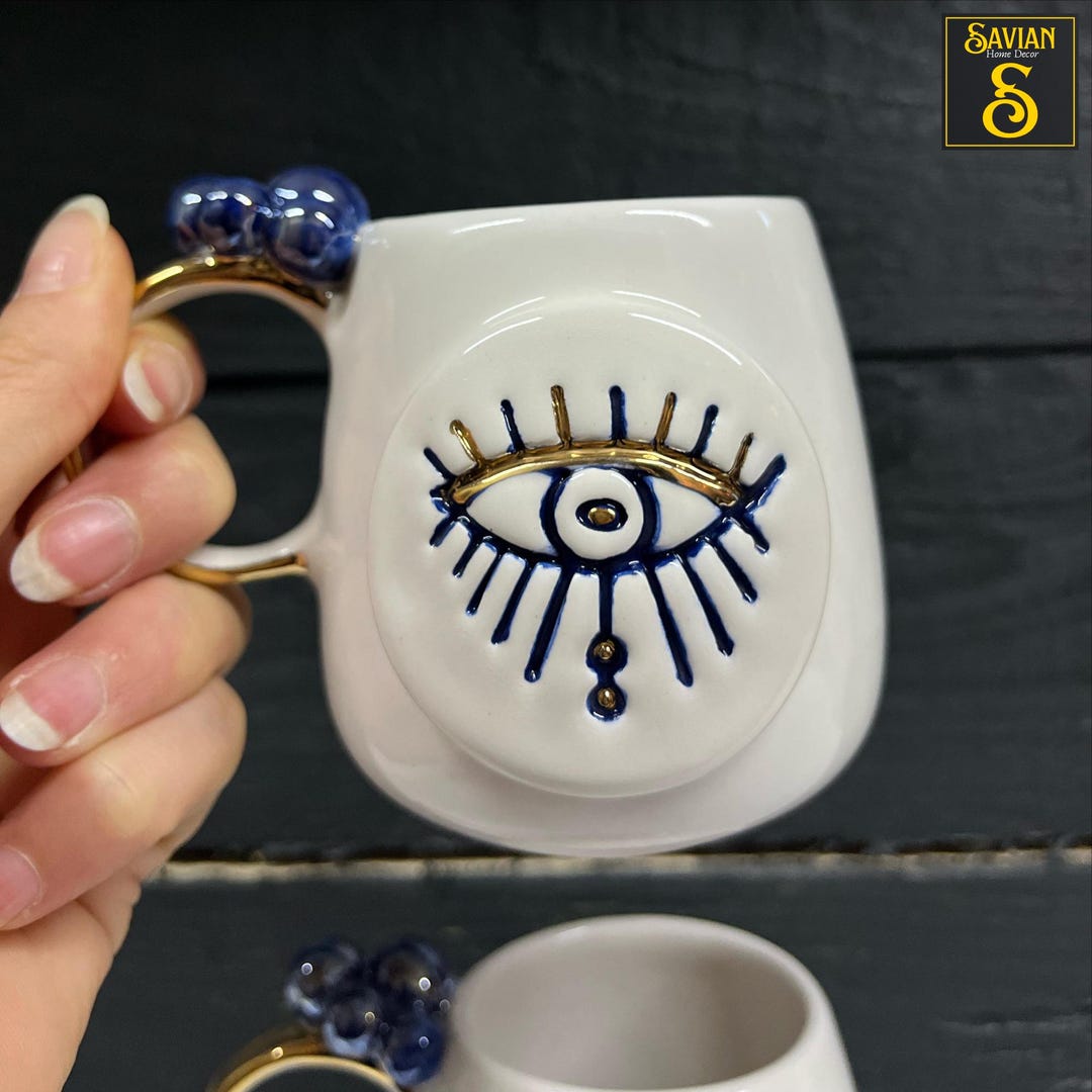 Evil Eye Handmade Ceramic Mug, 100% Handmade,24k Gold Gilding,best for ...