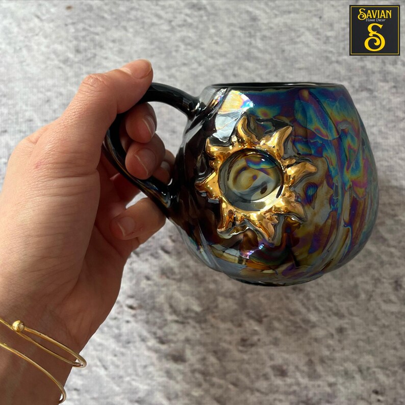 Handmade Ceramic Mug With Sun Design | 24K Gold Painted Coffee Cup ...
