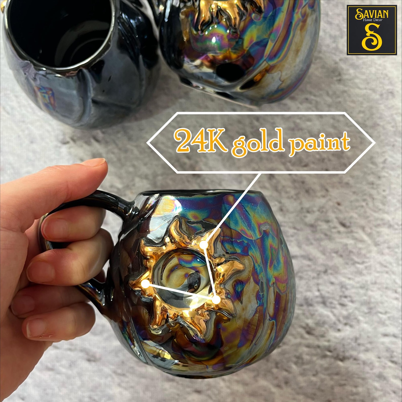 Handmade Ceramic Mug With Sun Design | 24K Gold Painted Coffee Cup ...