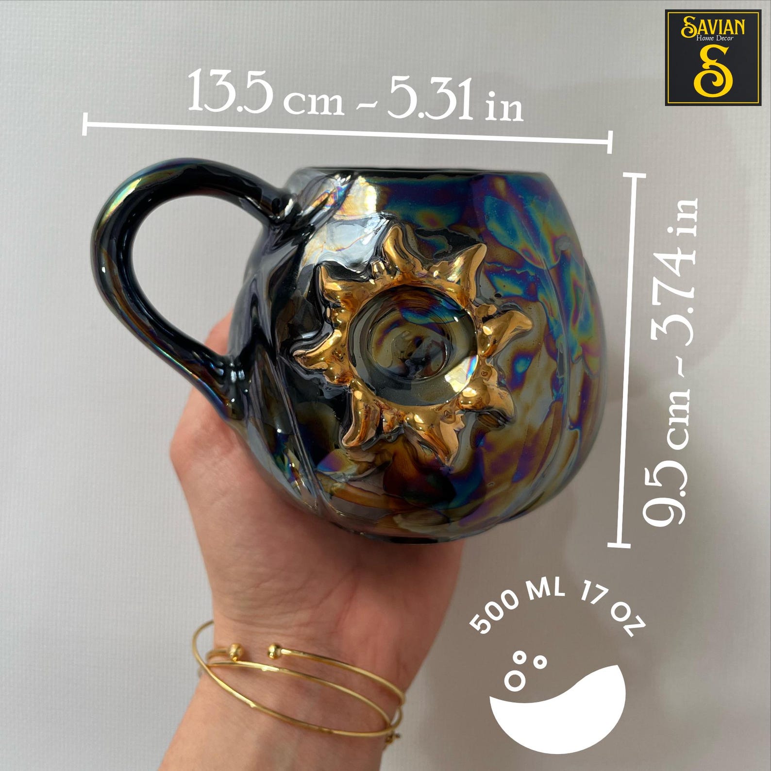 Handmade Ceramic Mug With Sun Design | 24K Gold Painted Coffee Cup ...