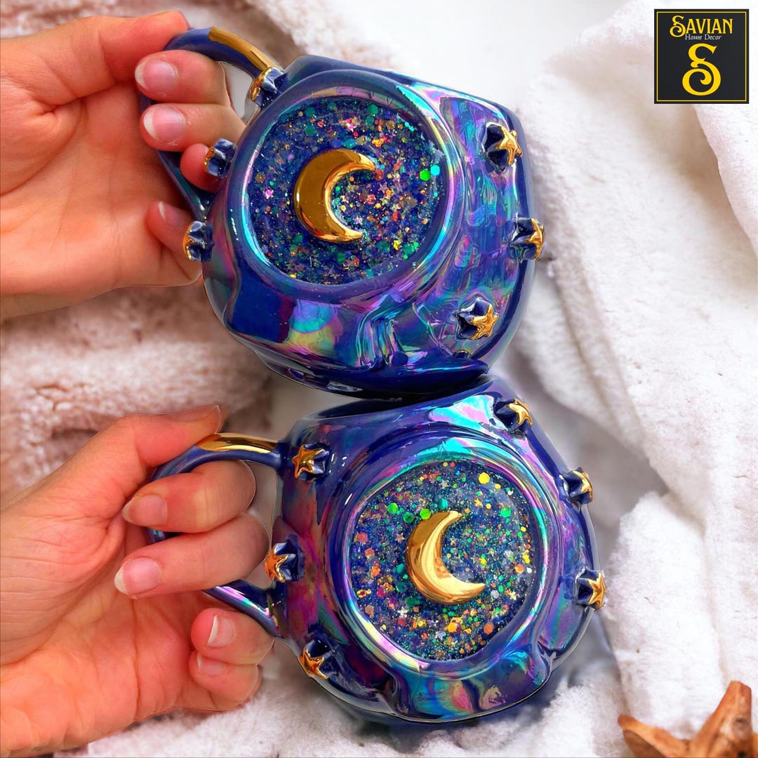 Magic Moon Ceramic Mug, %100 Handmade, 24K Gold Gilding, Hologram ...