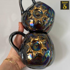 Handmade Ceramic Mug With Sun Design | 24K Gold Painted Coffee Cup ...