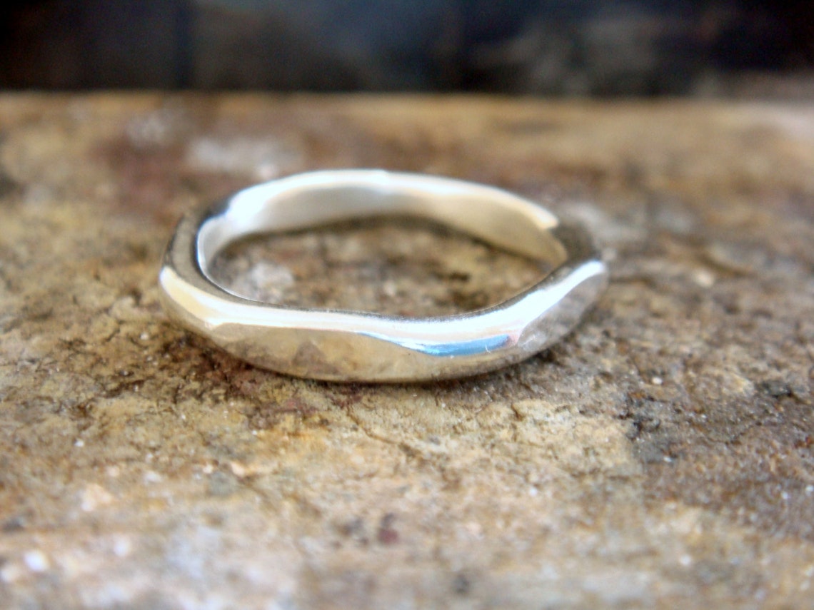 Simple Faceted Silver Ring, Sterling Silver Ring, Hammered Silver Ring ...