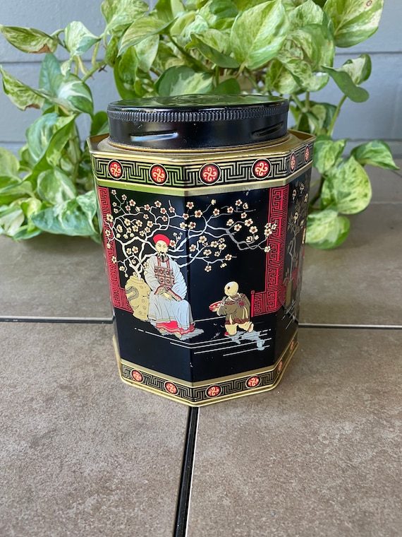 Chinese Tea Metal Octagonal Container Asian Motif Screw on Lid - Etsy