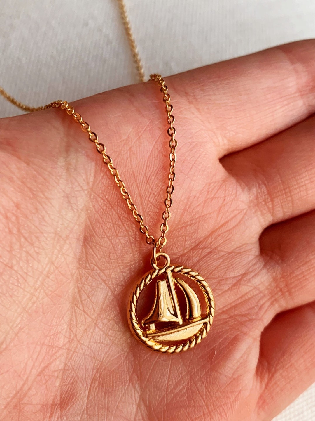 Sailboat Necklace, Gold Sailboat Pendant Necklace, Nautical Necklace ...