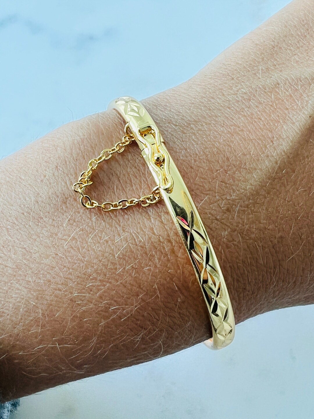 Gold Filled Bangle, Bangle With Chain Link, Gold Dainty Bangle, Gold ...