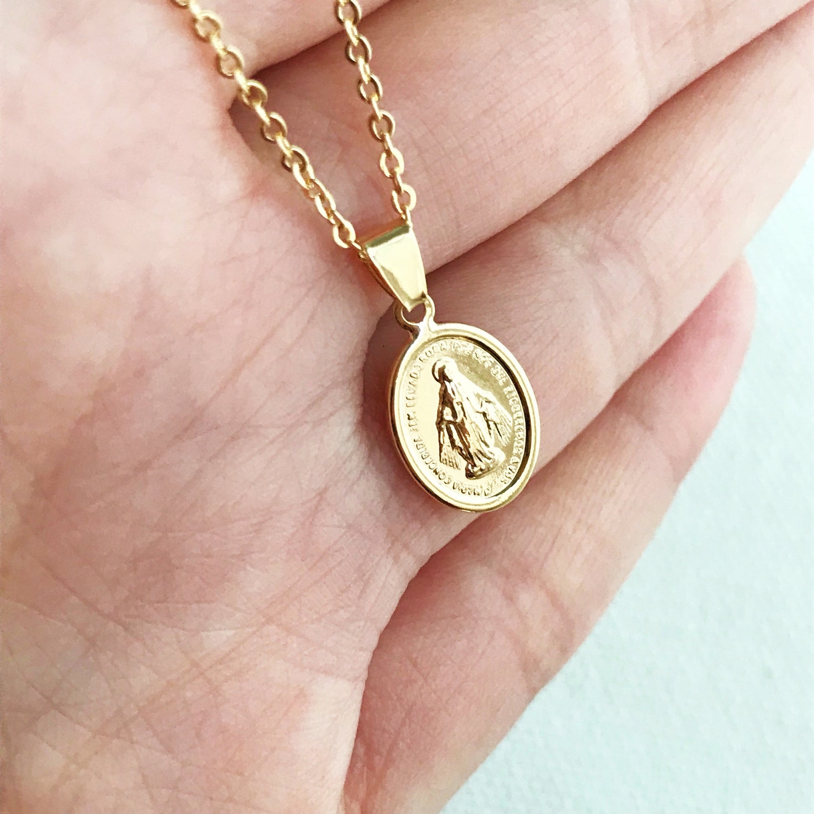 Virgin Mary Necklace Mother Mary Necklace Dainty Gold | Etsy