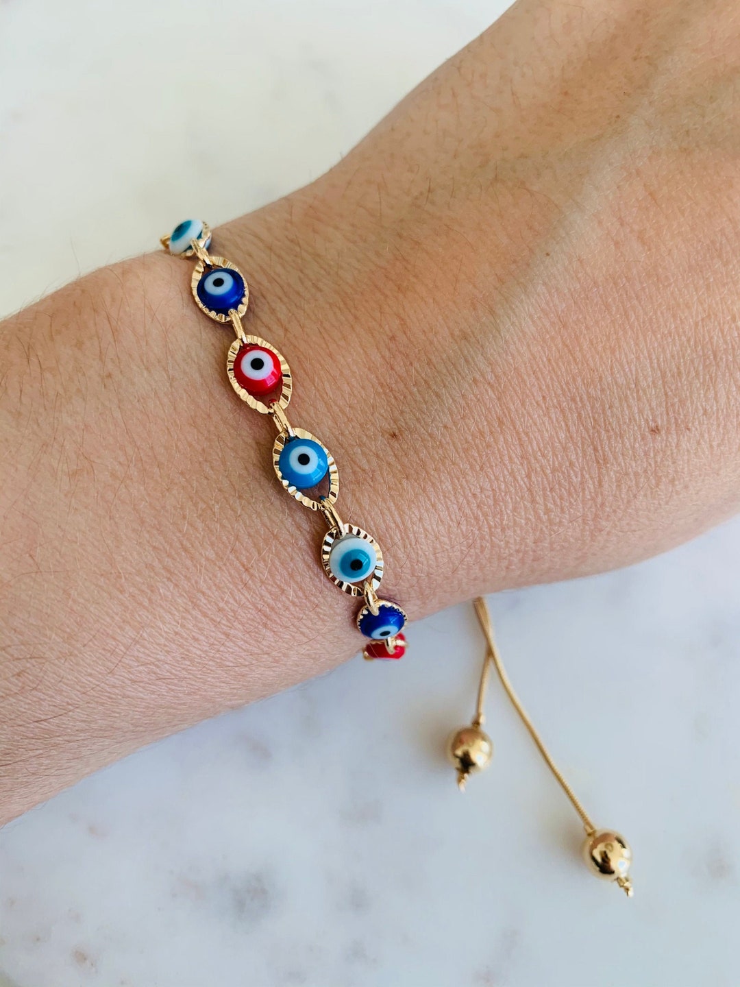 Gold Filled Lucky Eye Bracelet Evil Eye Bracelet Adjustable - Etsy
