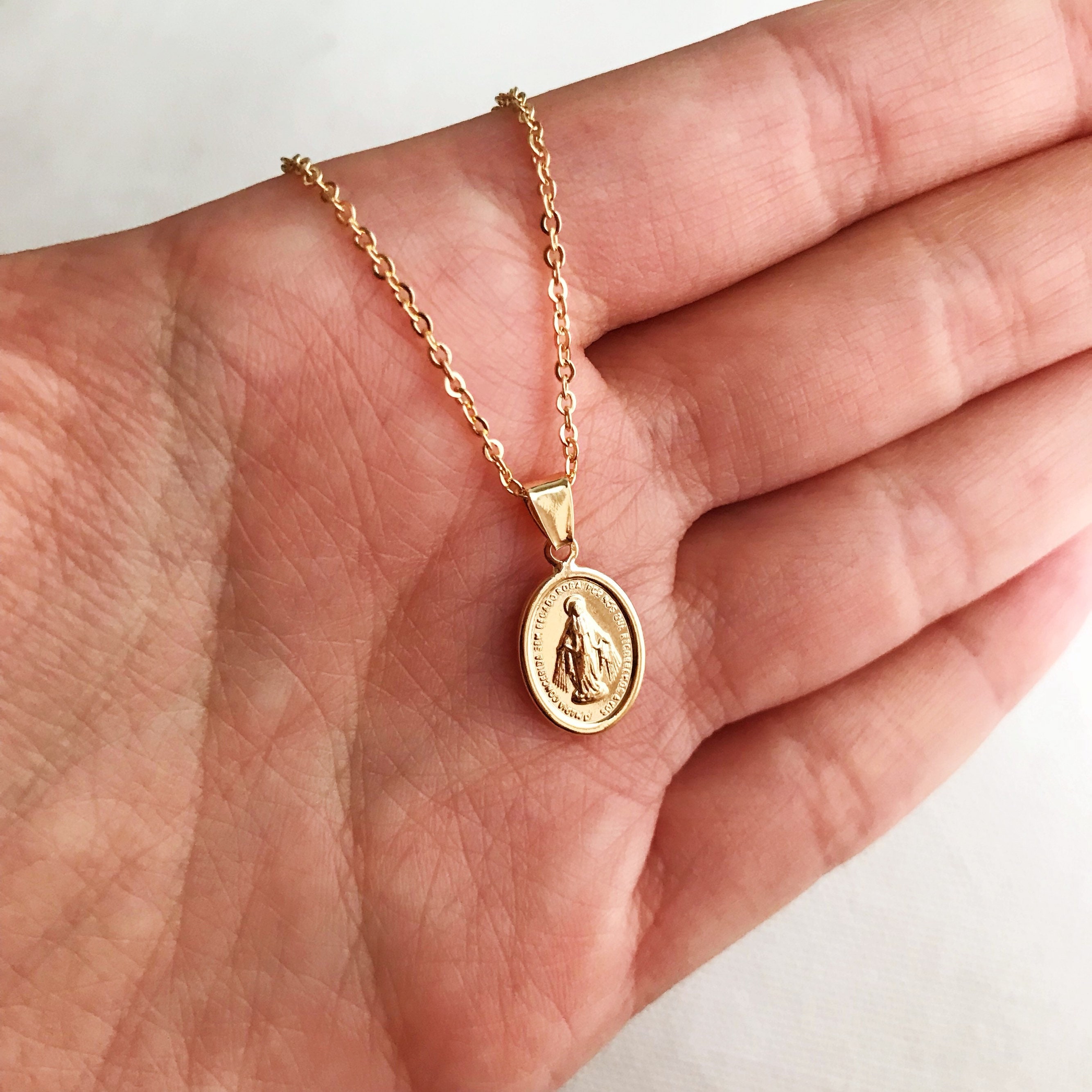 Virgin Mary Necklace Mother Mary Necklace Dainty Gold | Etsy
