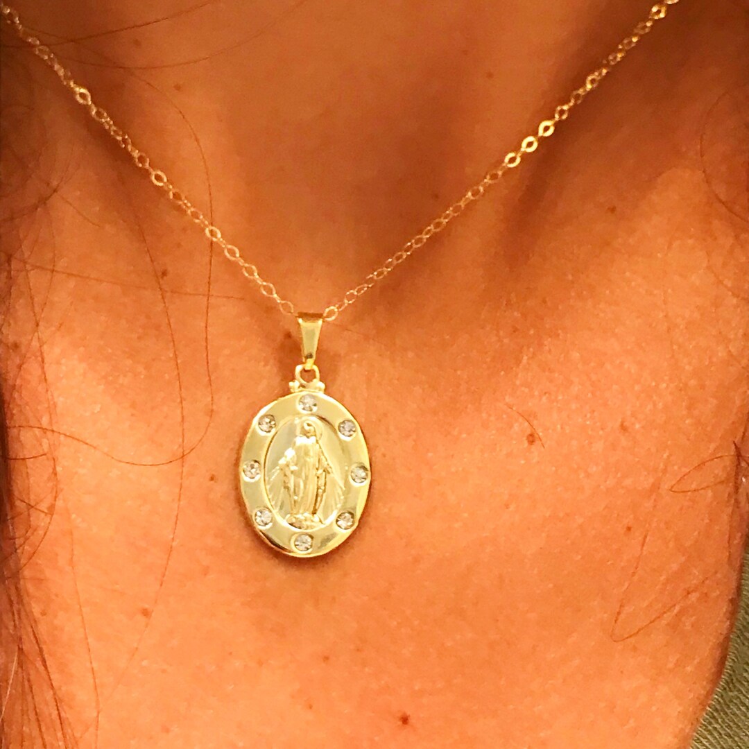 Virgin Mary Necklace, Miraculous Medal, Gold Filled Necklace, Mother ...
