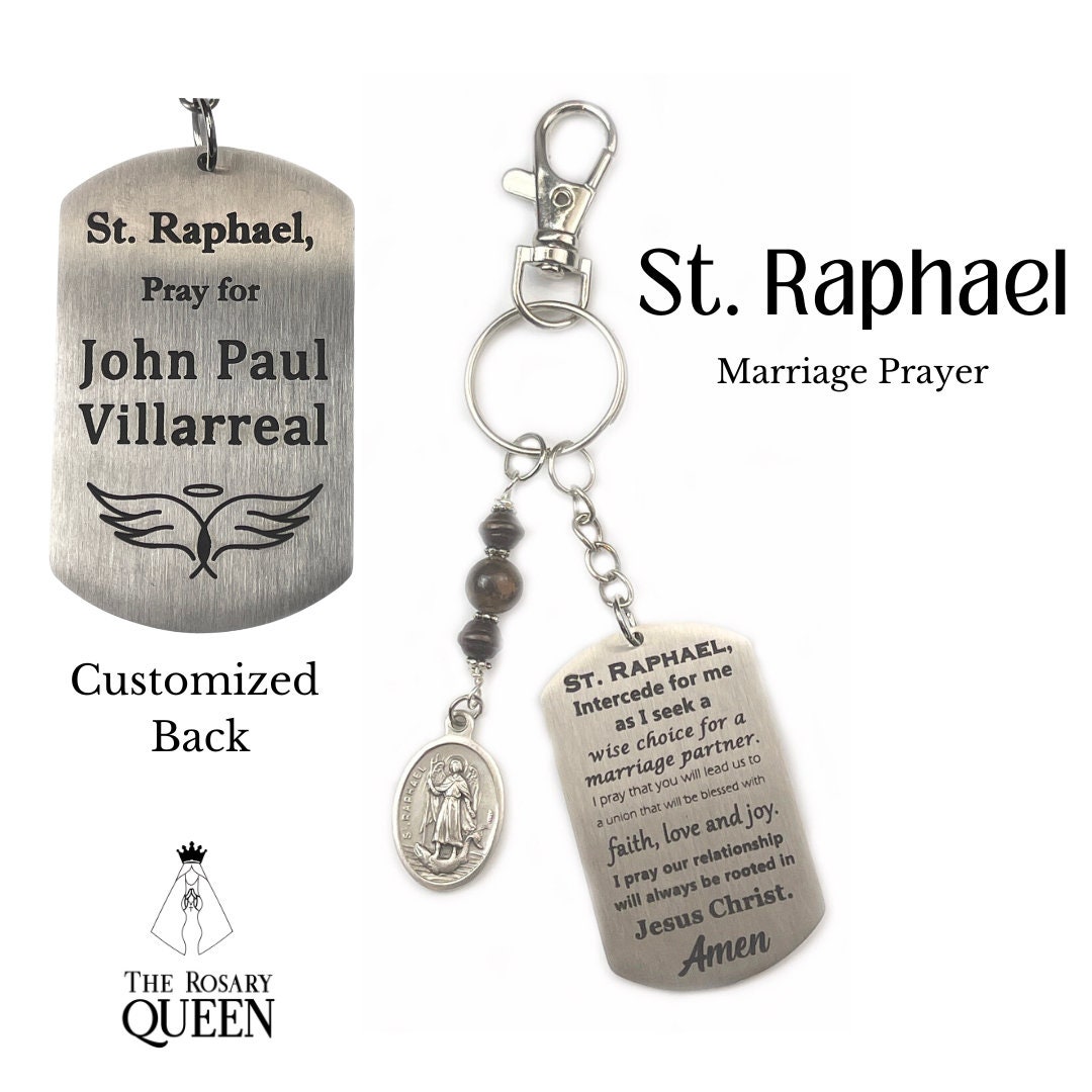 Engraved Keychain | St. Raphael Keychain | Personalized Custom Catholic ...