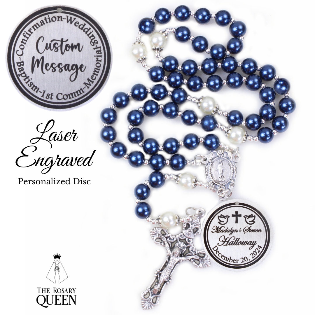 Custom Rosary | Personalized Engraved Rosary | Navy Blue Rosary | Name ...