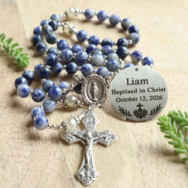 Baptism Rosary | Custom Persoanlized Rosary | Blue Rosary | Blue ...