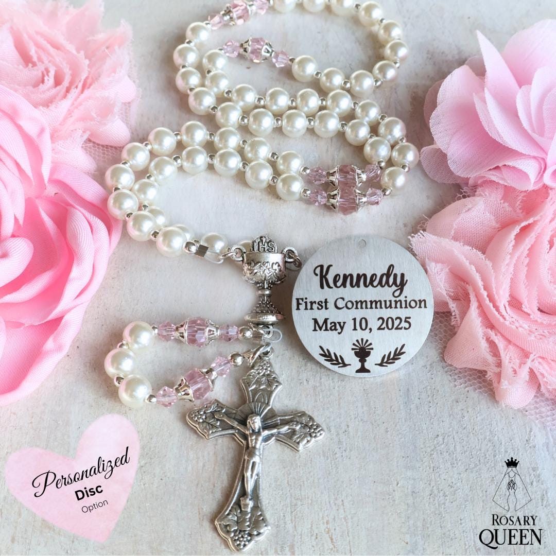 Personalized First Communion Rosary, Girl Rosary, Custom Engraved Name ...