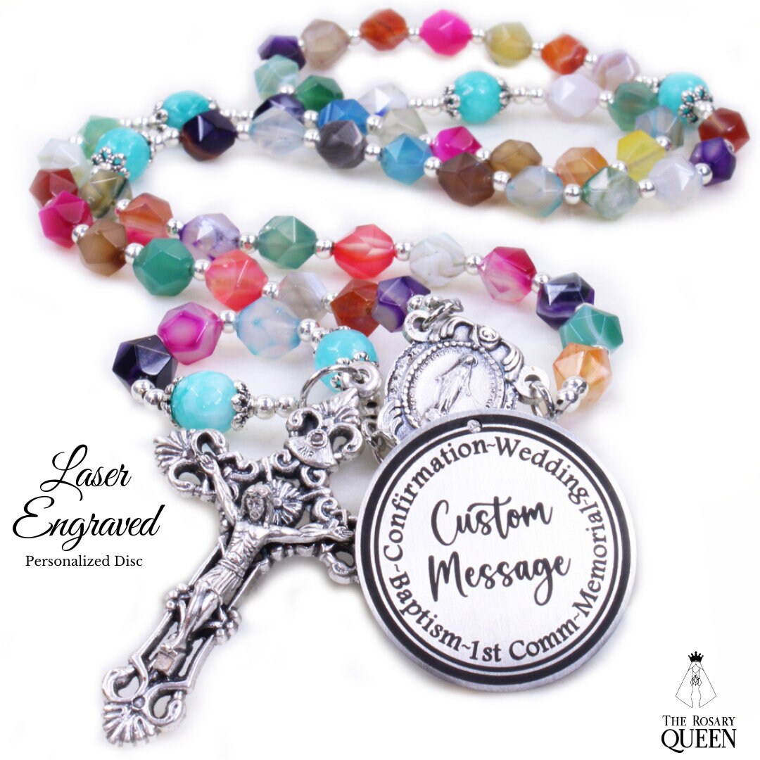 Personalized Rosary | Custom Engraved | Agate Gemstone | Confirmation ...
