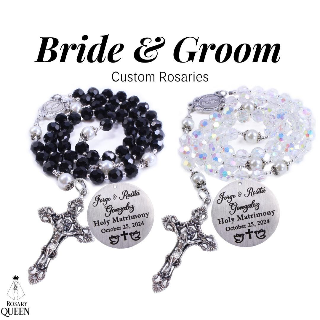 Personalized Wedding Rosary Set | Crystal Bride & Groom Rosaries - Etsy