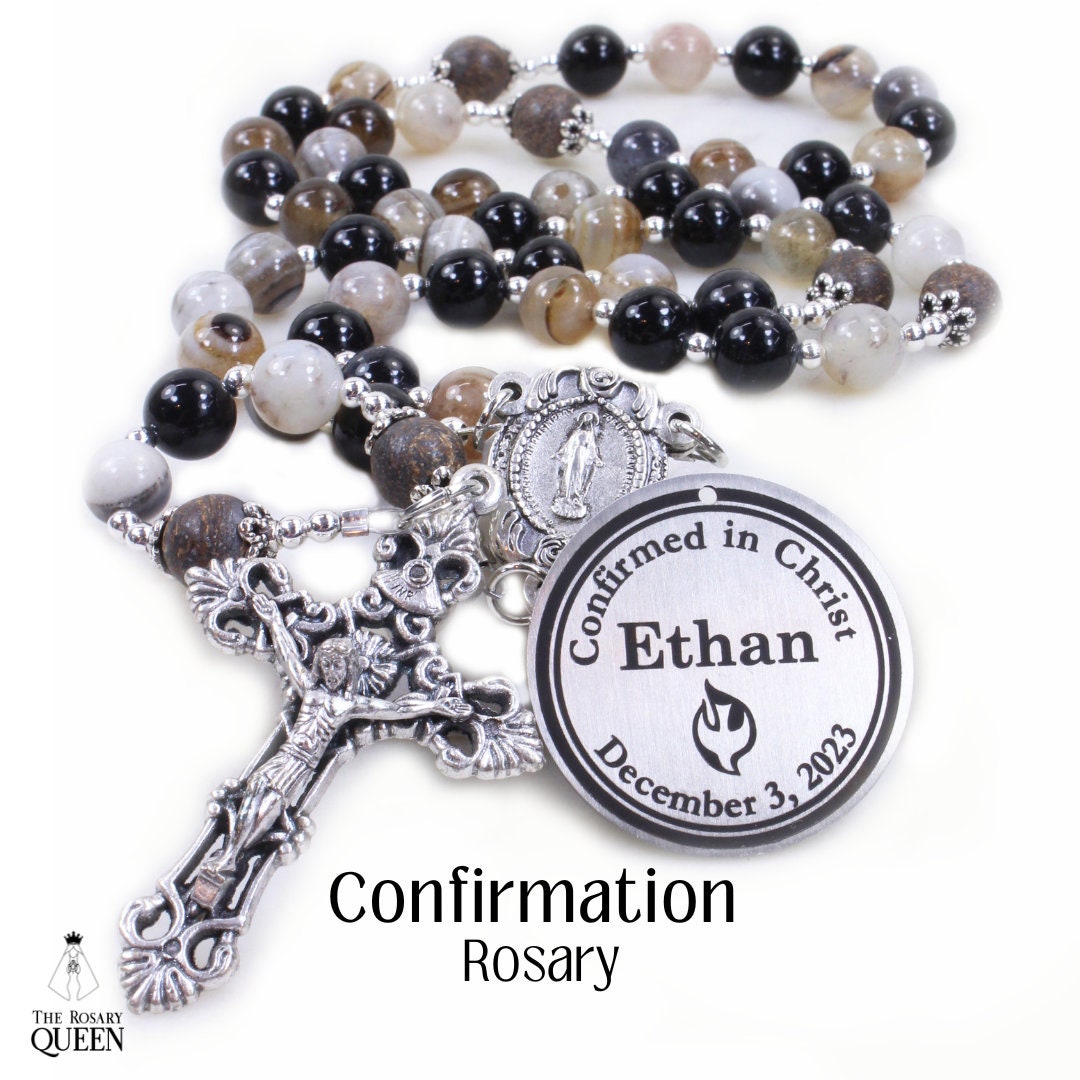 Personalized Custom Rosary Engraved | Agate Gemstone | Confirmation ...