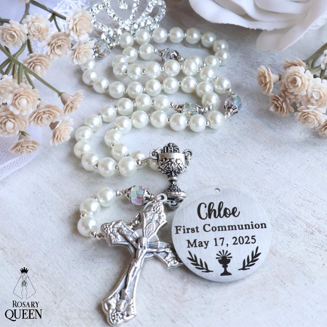 Personalized First Communion Rosary, Girl Rosary, Custom Engraved Name ...