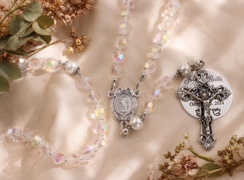 Personalized Wedding Rosary | Crystal Glass Beads, Handmade - Etsy
