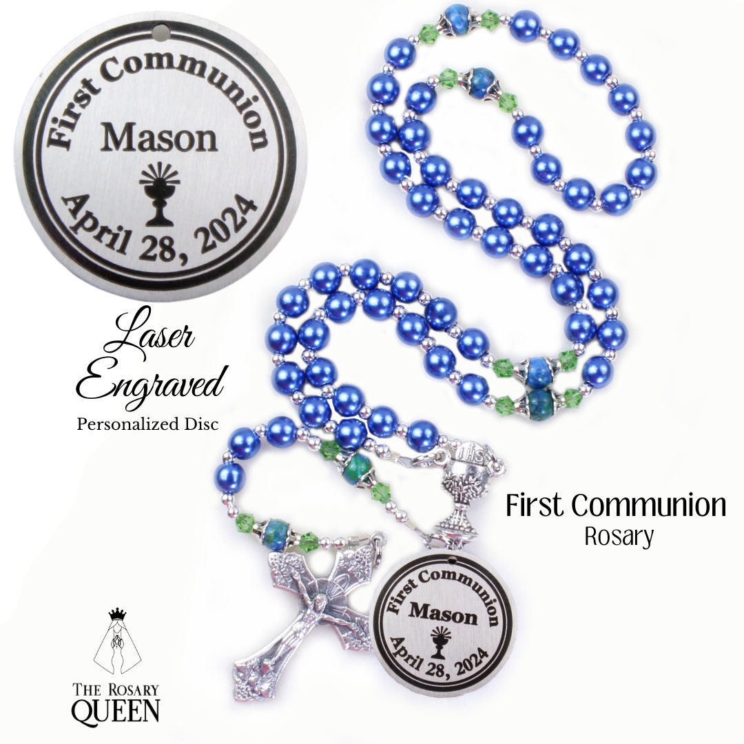 First Communion Rosary Custom Engraved Rosary Personalized Boy Rosary ...
