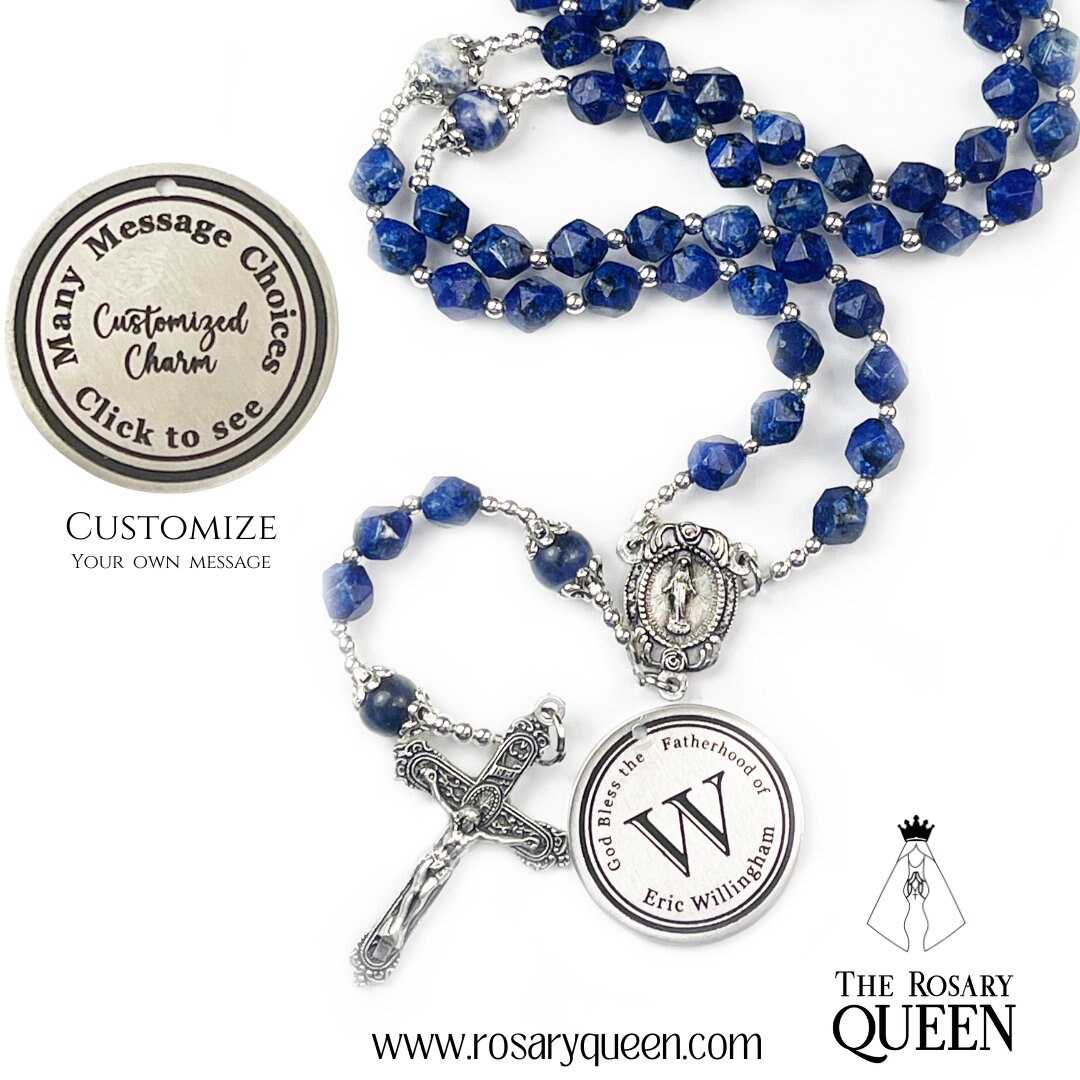 Custom Rosary | Personalized Engraved Rosary | Blue Lapis | Wedding ...