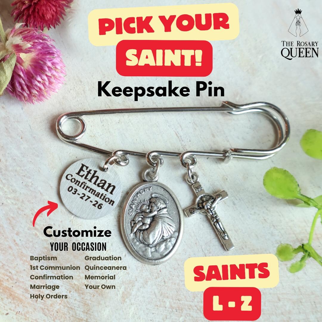Keepsake Saint Pin Engraved Personalized Name & Date, Choose Saints L-Z ...
