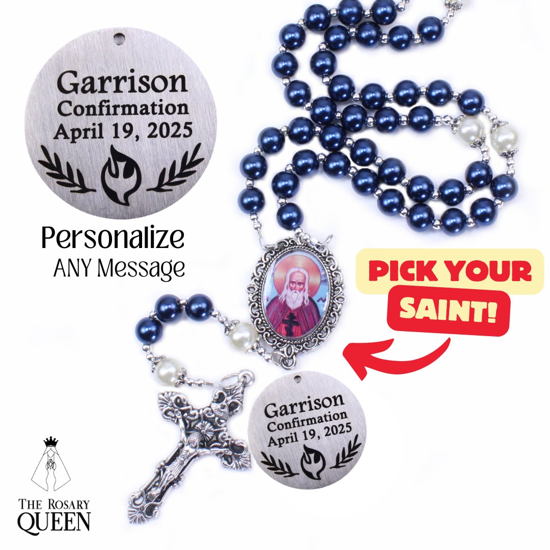Custom Saint Rosary | Personalized Engraved Rosary | Confirmation Saint ...