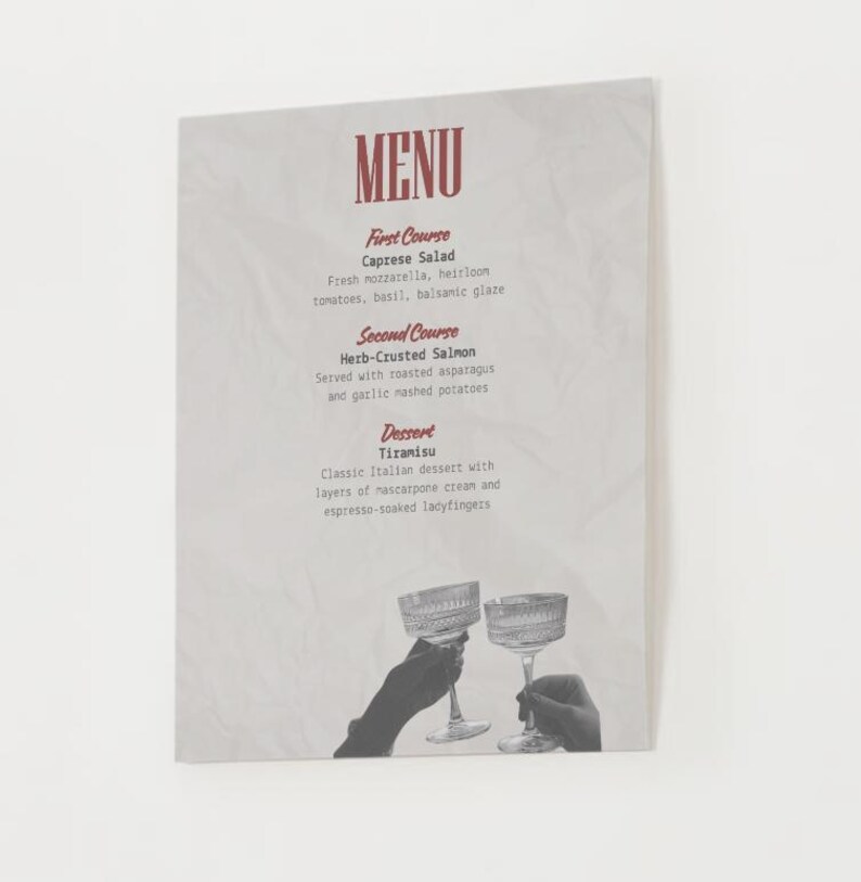 Three-course Menu Template | Editable Wedding Menu | Printable Dinner ...