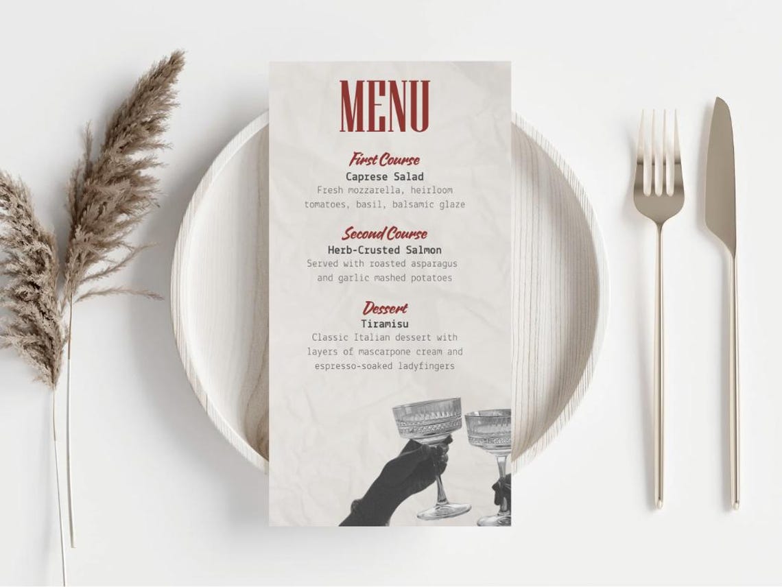 Three-course Menu Template | Editable Wedding Menu | Printable Dinner ...