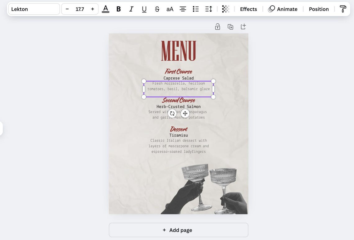 Three-course Menu Template | Editable Wedding Menu | Printable Dinner ...