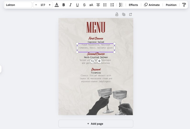 Three-course Menu Template | Editable Wedding Menu | Printable Dinner ...