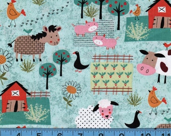 Farm scene fabric | Etsy
