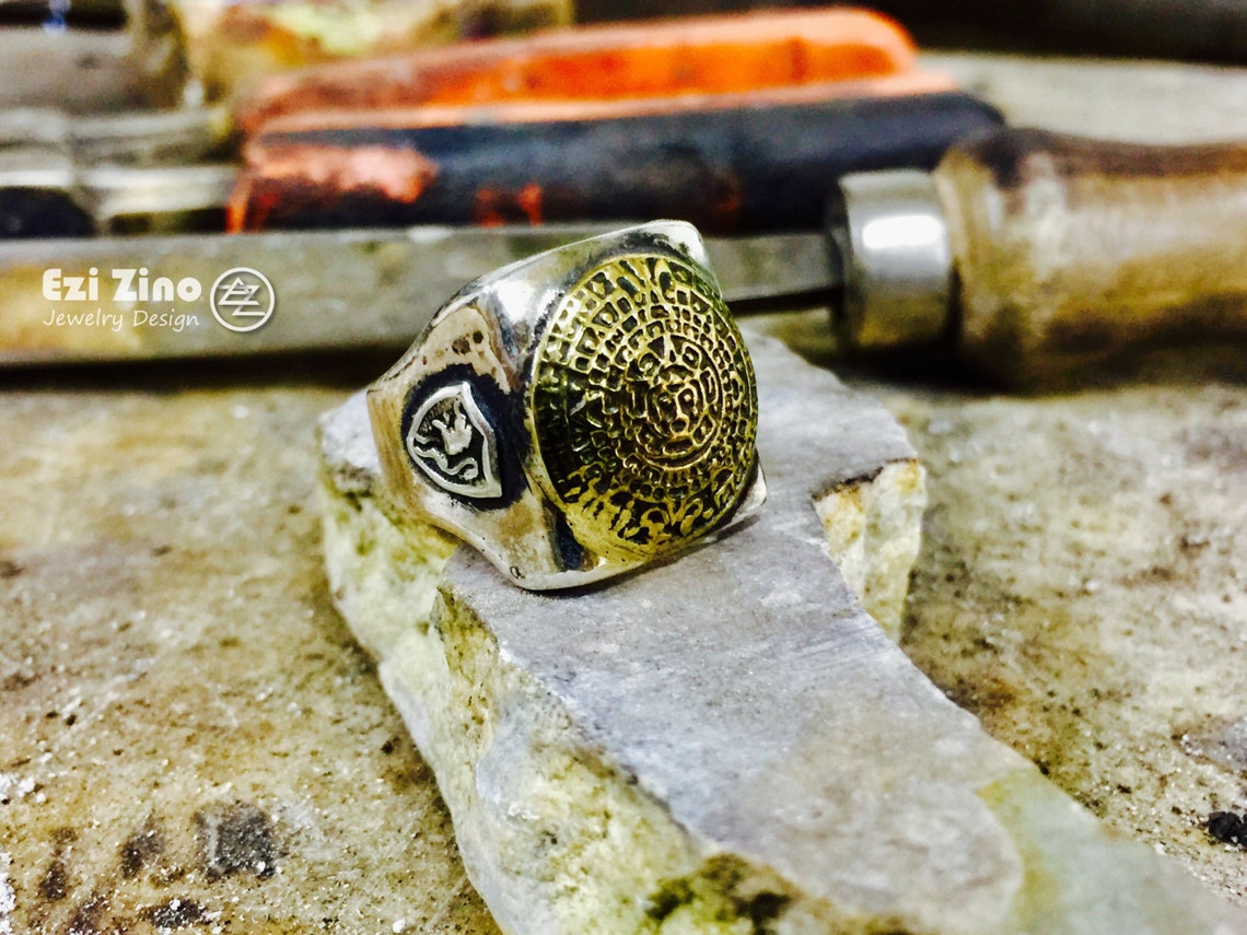 Mayan Mexico Mexican Rockabilly Style Biker Signet Ring Silver Sterling ...