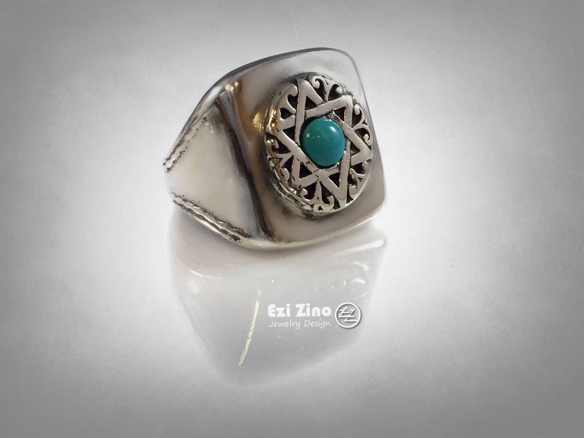 EZI ZINO Star of David Magen David Turquoise Signet Ring - Etsy
