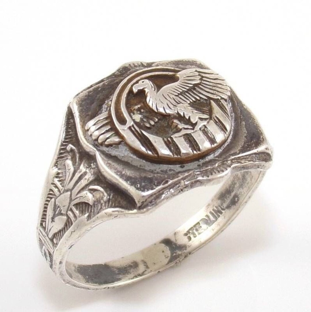 Vintage WWII Sterling Silver Military Ruptured Duck Mens Ring Size 11.5 ...