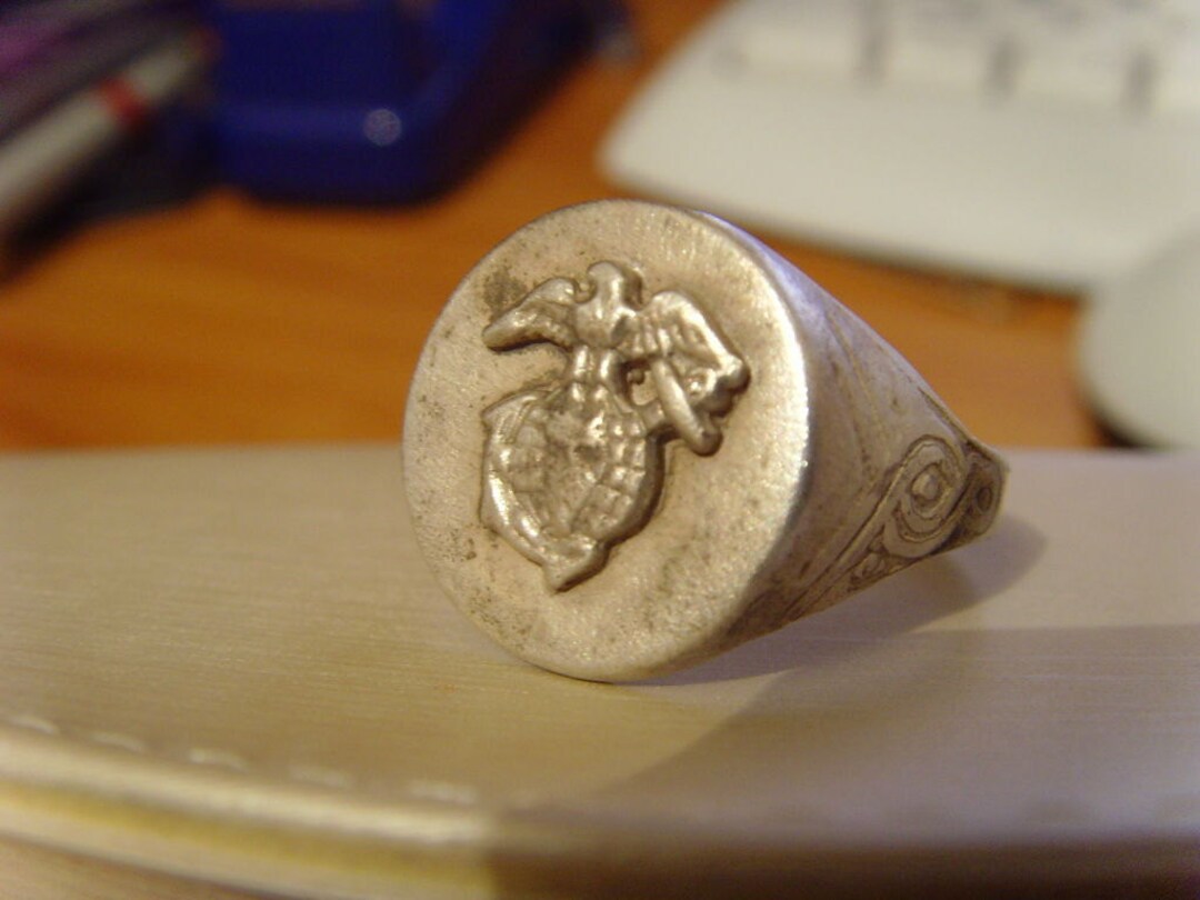 WW2 USMC Silver Sterling Marine Corp Officer Ring RARE - Etsy