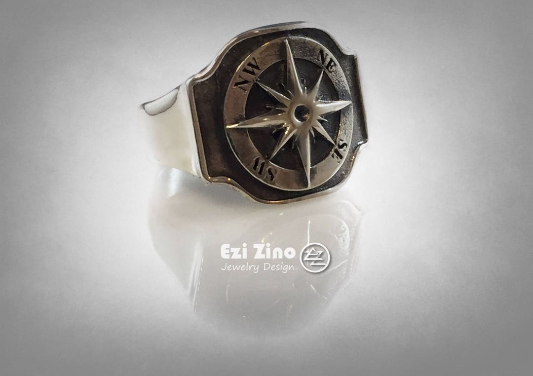 Compass Signet Ring Solid Silver Sterling 925 by EZI ZINO - Etsy