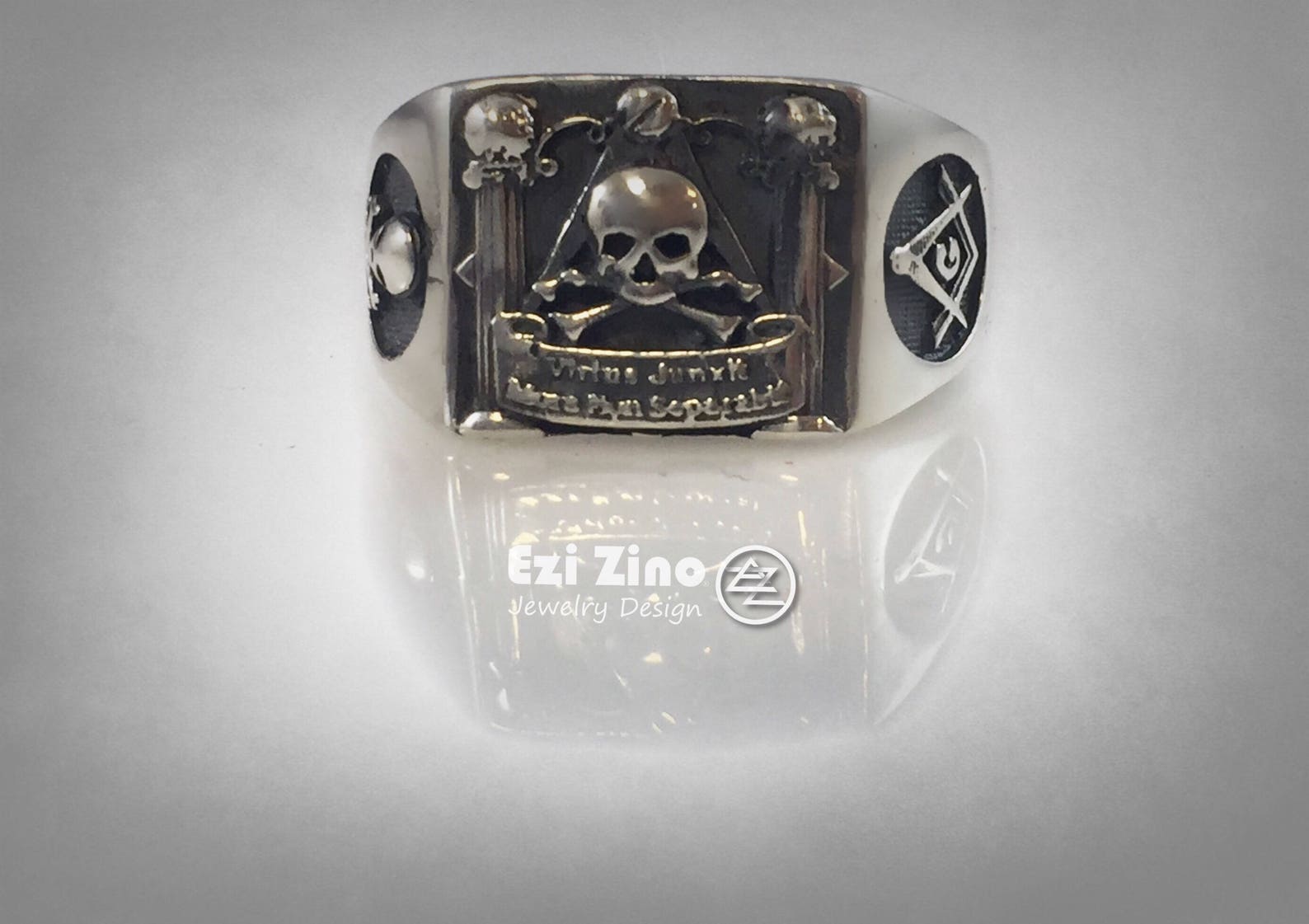 Masonic Skull and Pillars Freimaurer Sterling Silver Ring All - Etsy